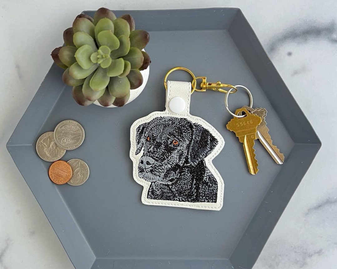 Realistic Black Lab Keychain: Embroidered Labrador Retriever Key Fob or ...
