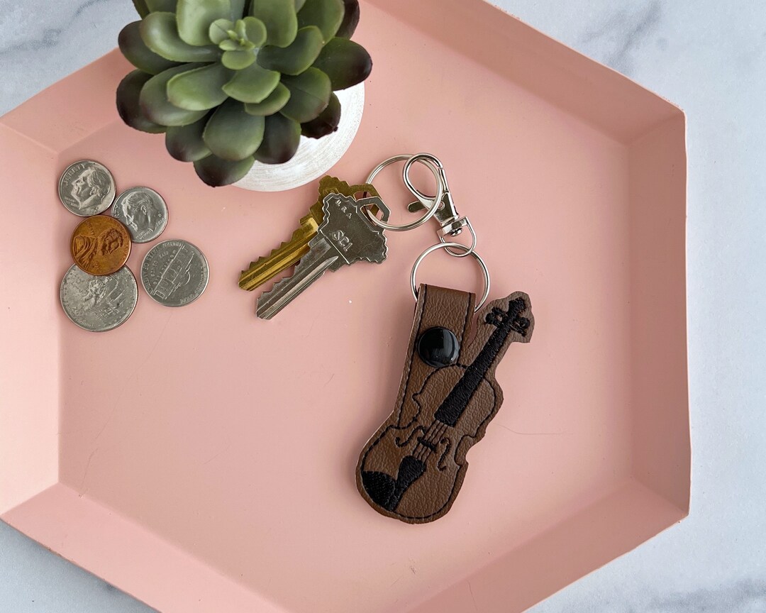 Embroidered Violin Keychain - Handmade Gift Idea for Music Lover - Key ...
