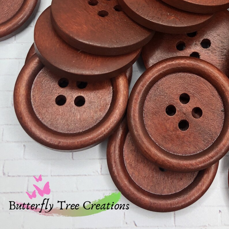 Large Wood Buttons 1 1/8 3cm 30mm Redish Brown Wooden - Etsy