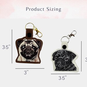 Realistic Pug Keychain: Embroidered Faux Leather Key Fob or Bag Charm ...