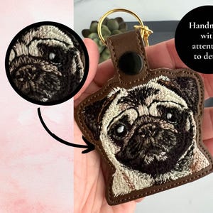 Realistic Pug Keychain: Embroidered Faux Leather Key Fob or Bag Charm ...