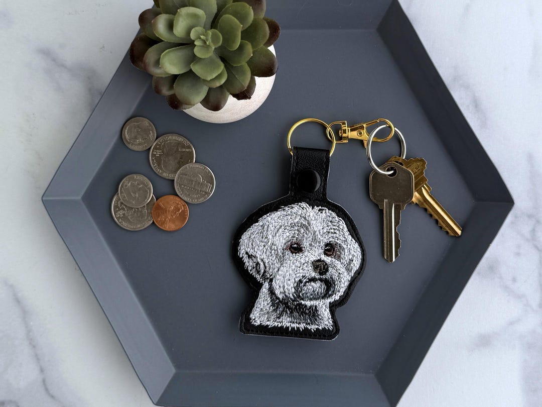 Realistic Maltese Dog Keychain: Embroidered Key Fob or Bag Charm, Great ...