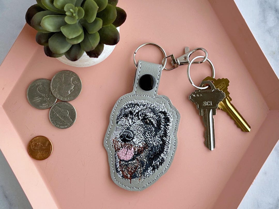 Realistic Irish Wolfhound Keychain: Embroidered Key Fob or Bag Charm ...