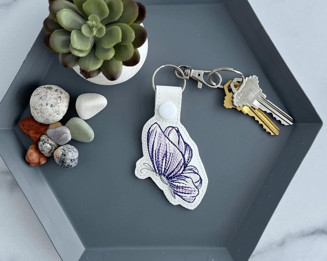 Purple Butterfly Keychain: Embroidered Key Fob or Bag Charm - Etsy