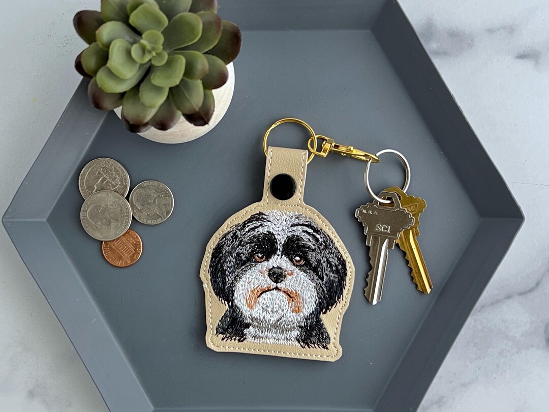 Black and White Shih Tzu Dog Keychain: Embroidered Key Fob or Bag Charm ...