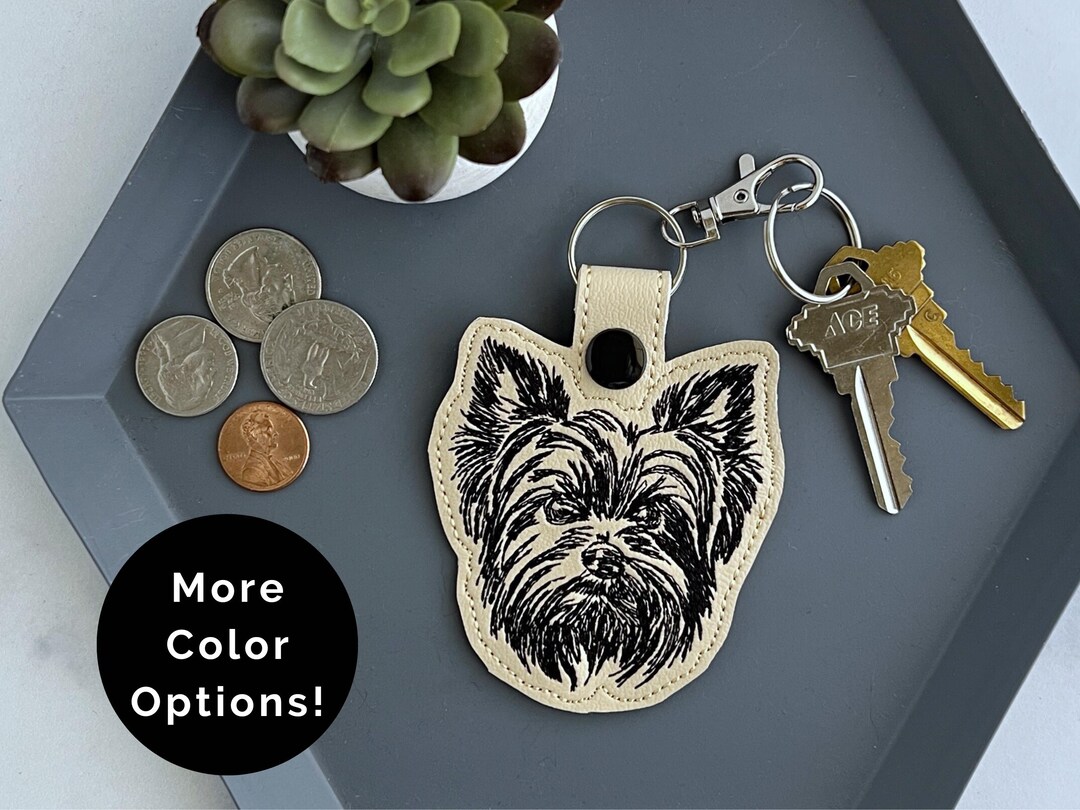 Yorkshire Terrier Sketch Portrait Keychain: Embroidered Yorkie Key Fob ...