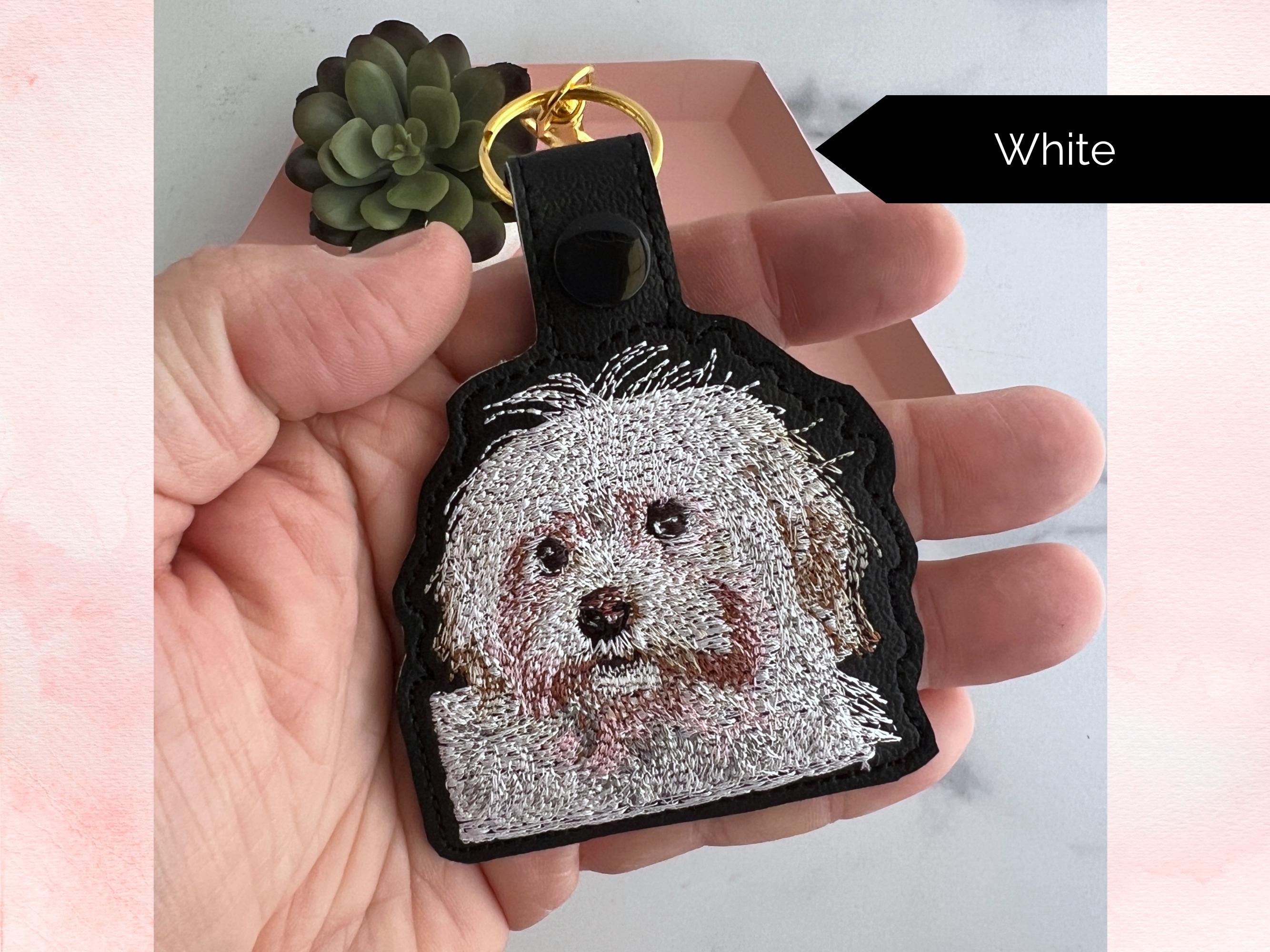 Realistic Havanese Dog Keychain: Embroidered Faux Leather Key Fob or ...