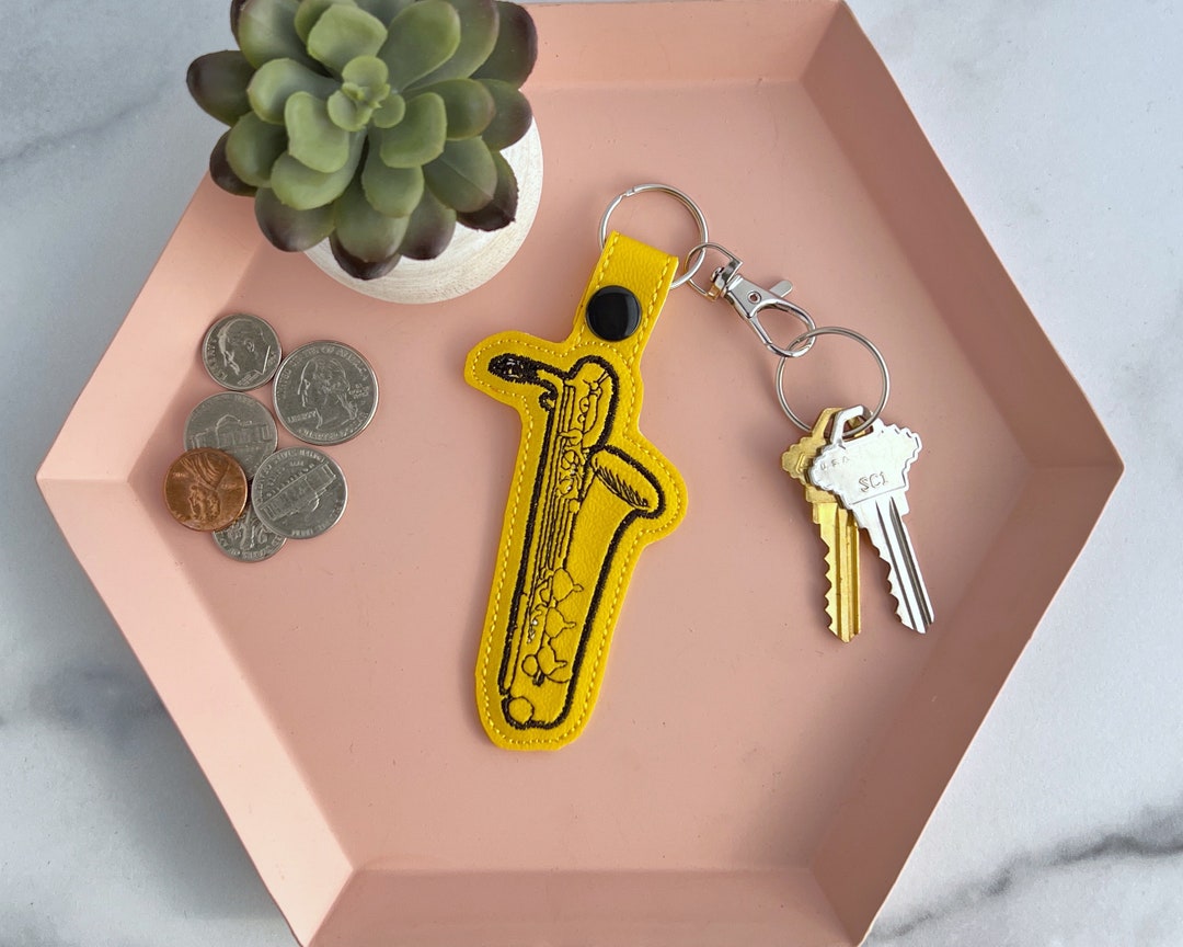 Embroidered Bari Sax Keychain - Baritone Saxophone - Handmade Key Fob ...