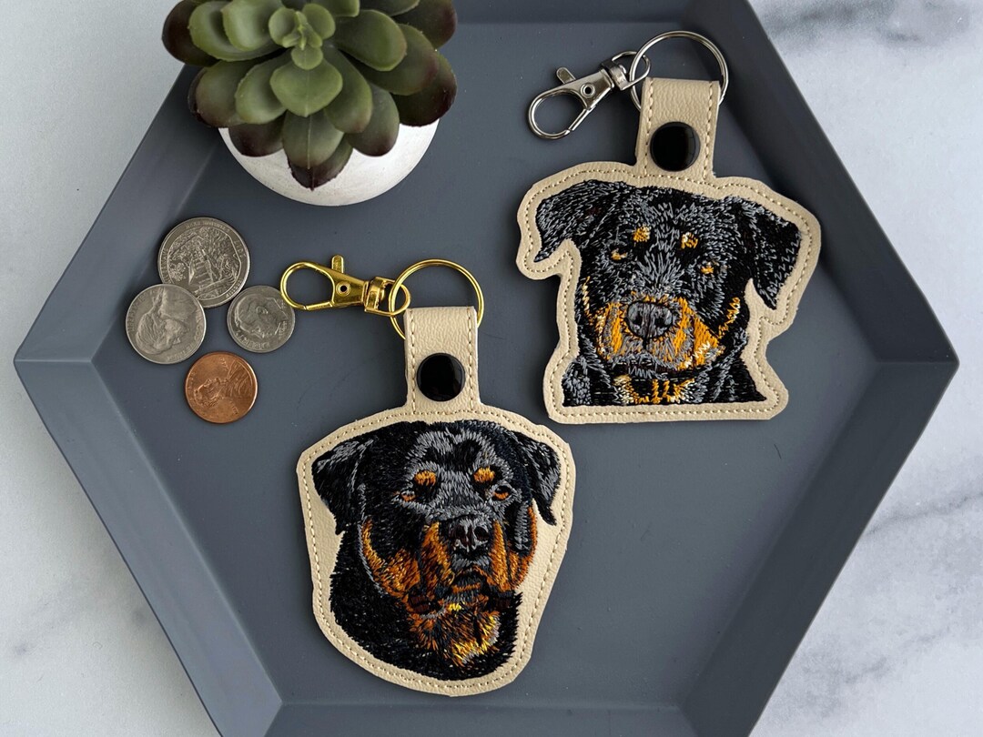 Rottweiler Keychain - Embroidered Snap Tab Key Fob, Gift for Dog Lover ...