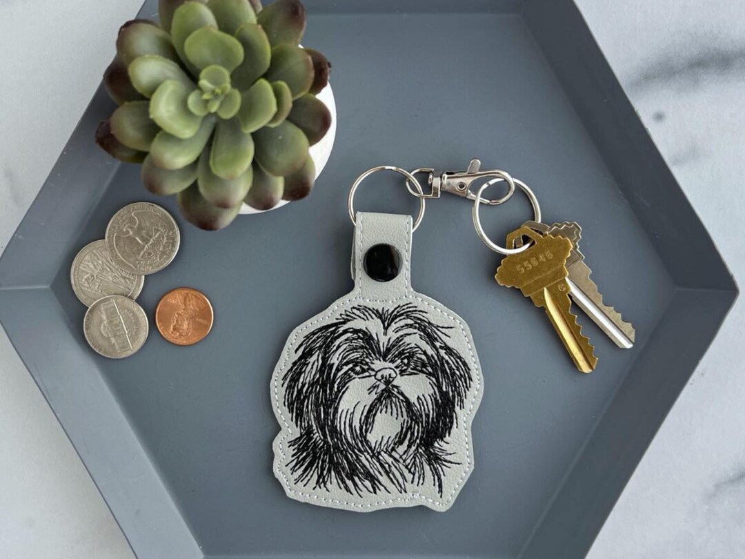 Shih Tzu Sketch Portrait Keychain: Embroidered Key Fob or Bag Charm ...