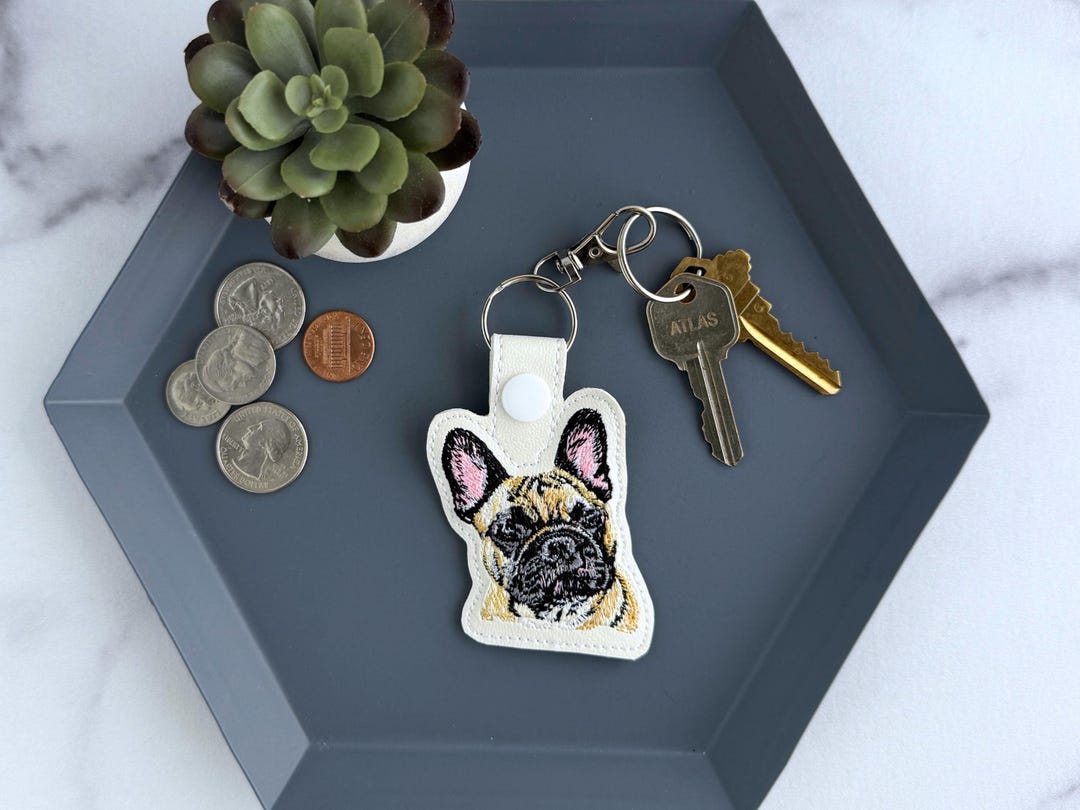 Frenchie Keychain : Embroidered Realistic Fawn French Bulldog Key Fob ...