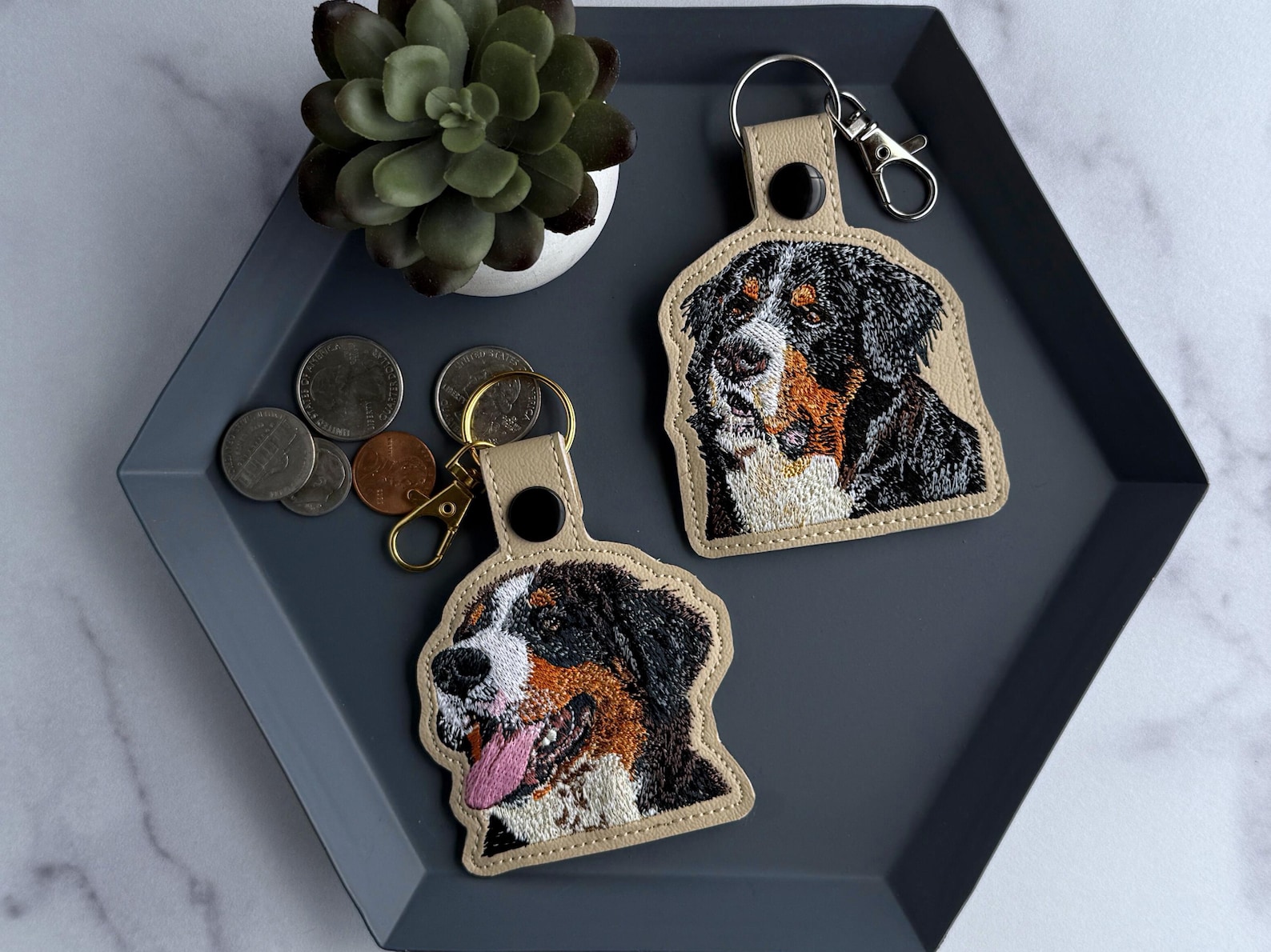 Realistic Bernese Mountain Dog Keychain | Embroidered Key Fob or Bag ...