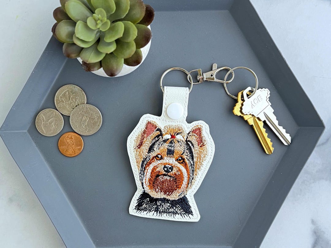 Realistic Yorkshire Terrier Keychain: Embroidered Yorkie Key Fob or Bag ...