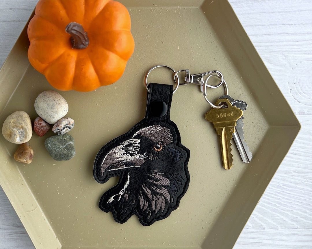 Embroidered Raven Keychain, Witchy Halloween Autumn Key Fob or Bag ...