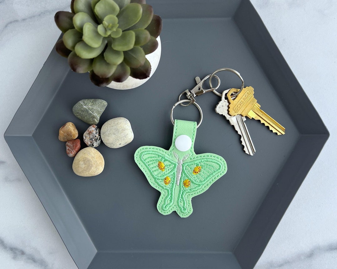 Luna Moth Embroidered Snap Tab Keychain, Key Fob or Bag Charm - Etsy