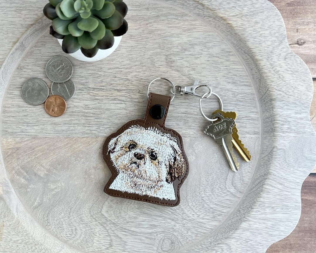 Shih Tzu Dog Embroidered Keychain - Handmade Gift for Dog Lover - Key ...