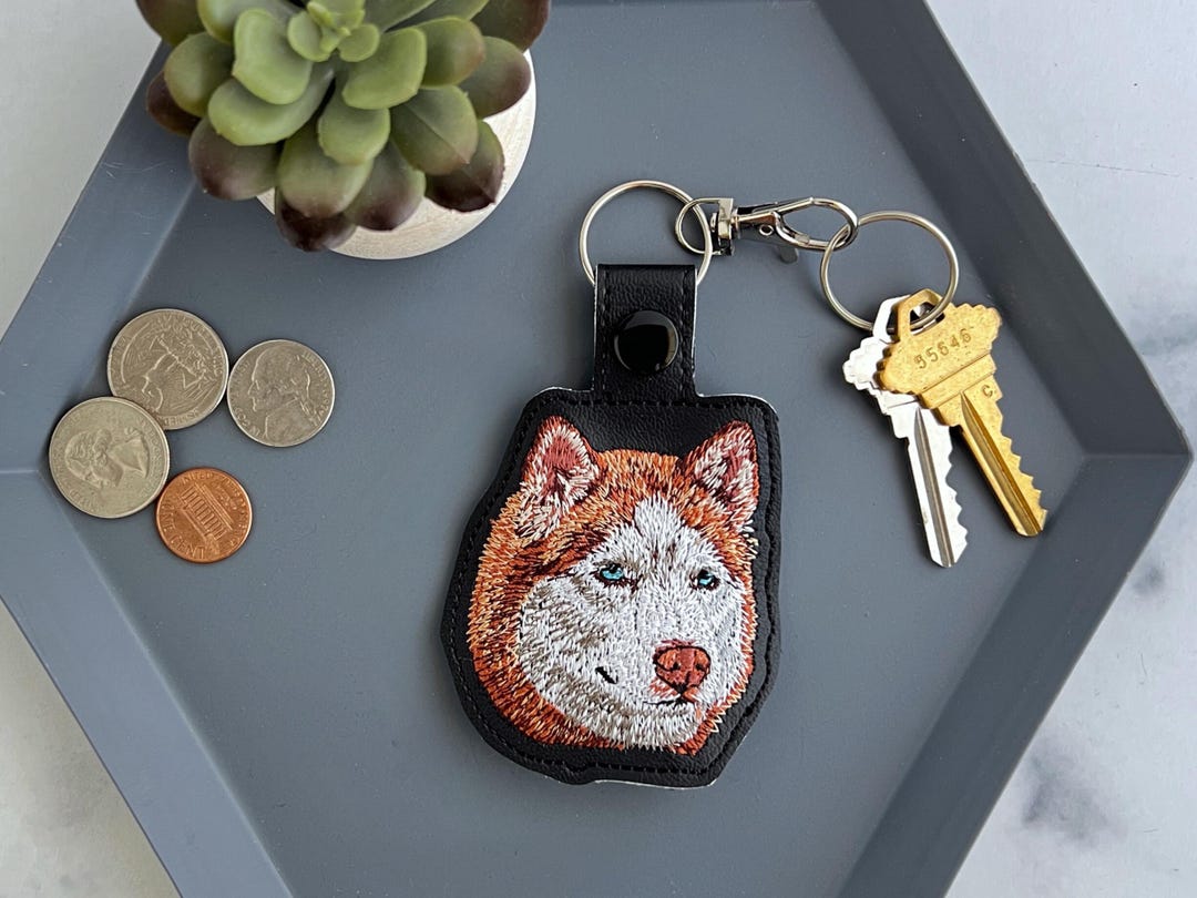 Red Siberian Husky Keychain: Embroidered Key Fob or Bag Charm, Great ...