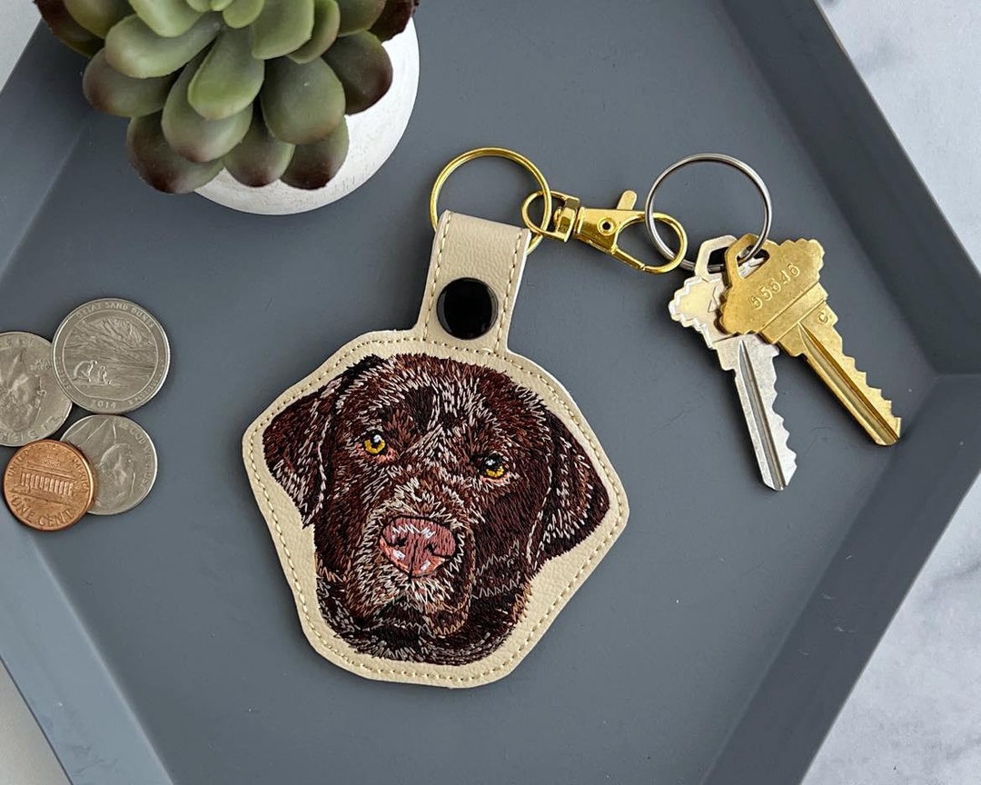 Realistic Chocolate Lab Keychain: Embroidered Labrador Retriever Key ...