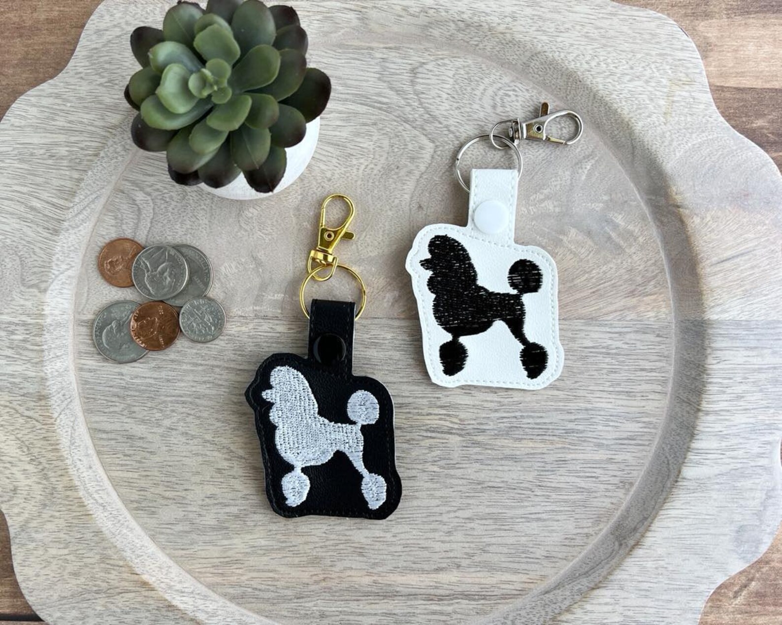 Poodle Silhouette Keychain, Embroidered Key Fob or Bag Charm - Great ...
