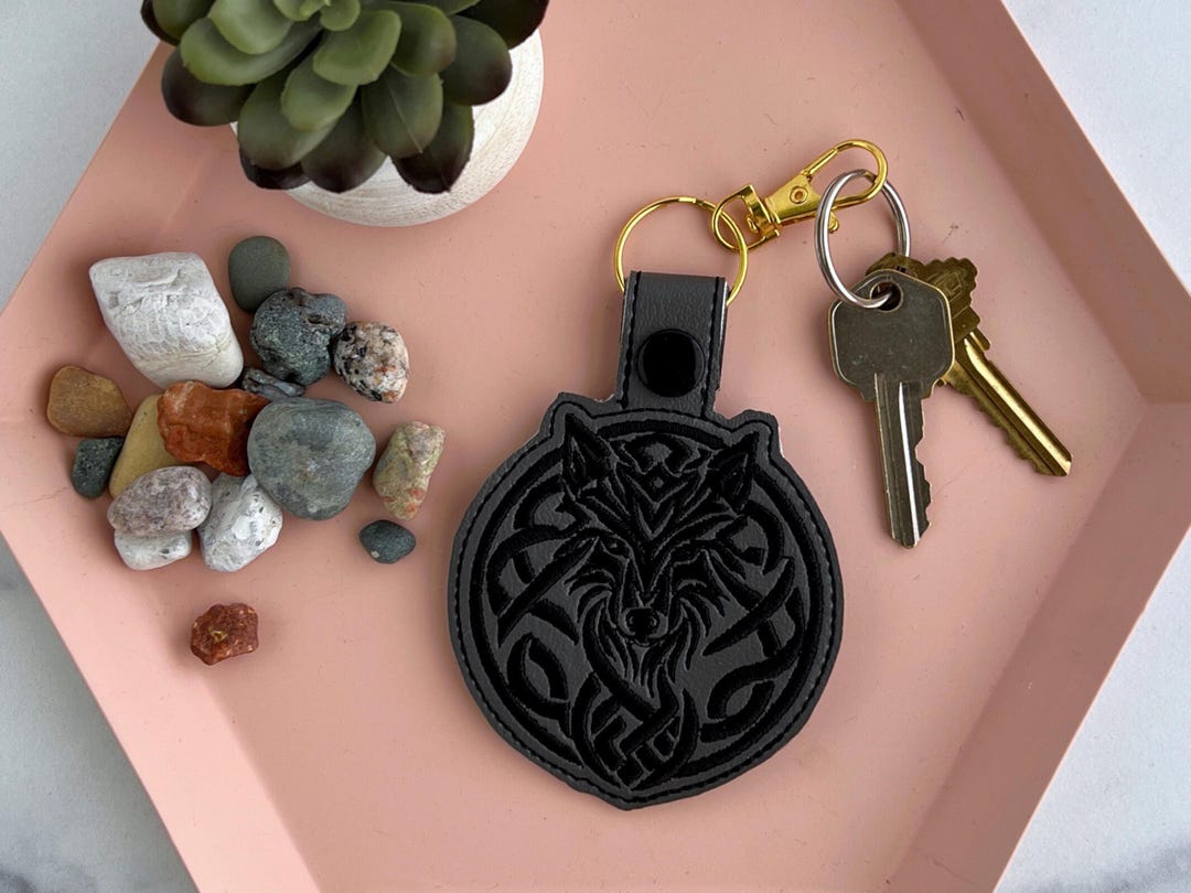 Embroidered Celtic Wolf Keychain | Forest Animal Key Fob or Bag Charm ...