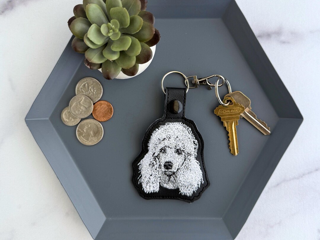 White Standard Poodle Keychain : Embroidered Realistic Key Fob or Bag ...