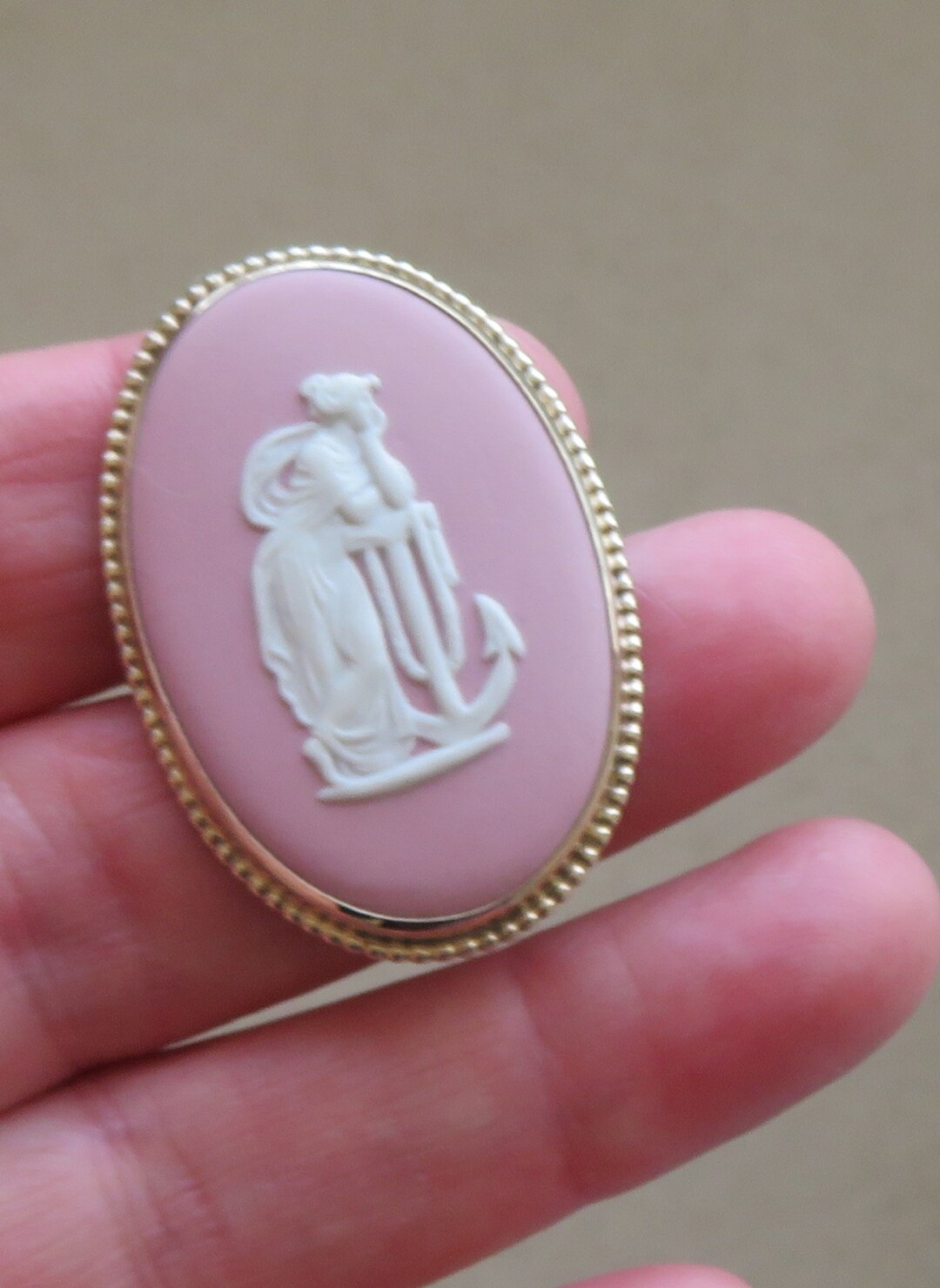 Vintage Gold on Sterling Silver Wedgwood Pink Jasper Ware Brooch - Hope ...