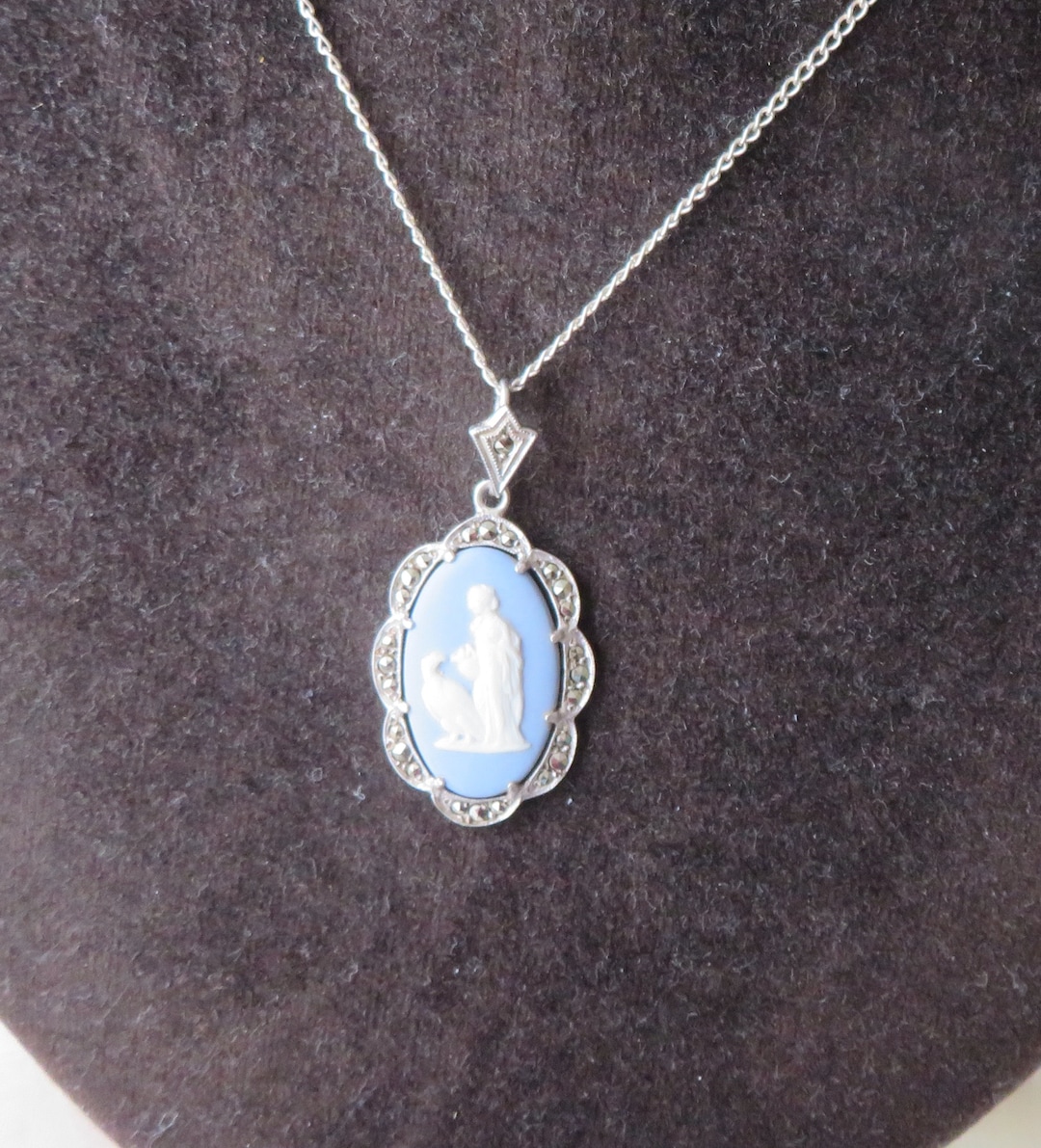 Vintage Sterling Silver Wedgwood Blue Jasper Ware Necklace - Hebe and ...