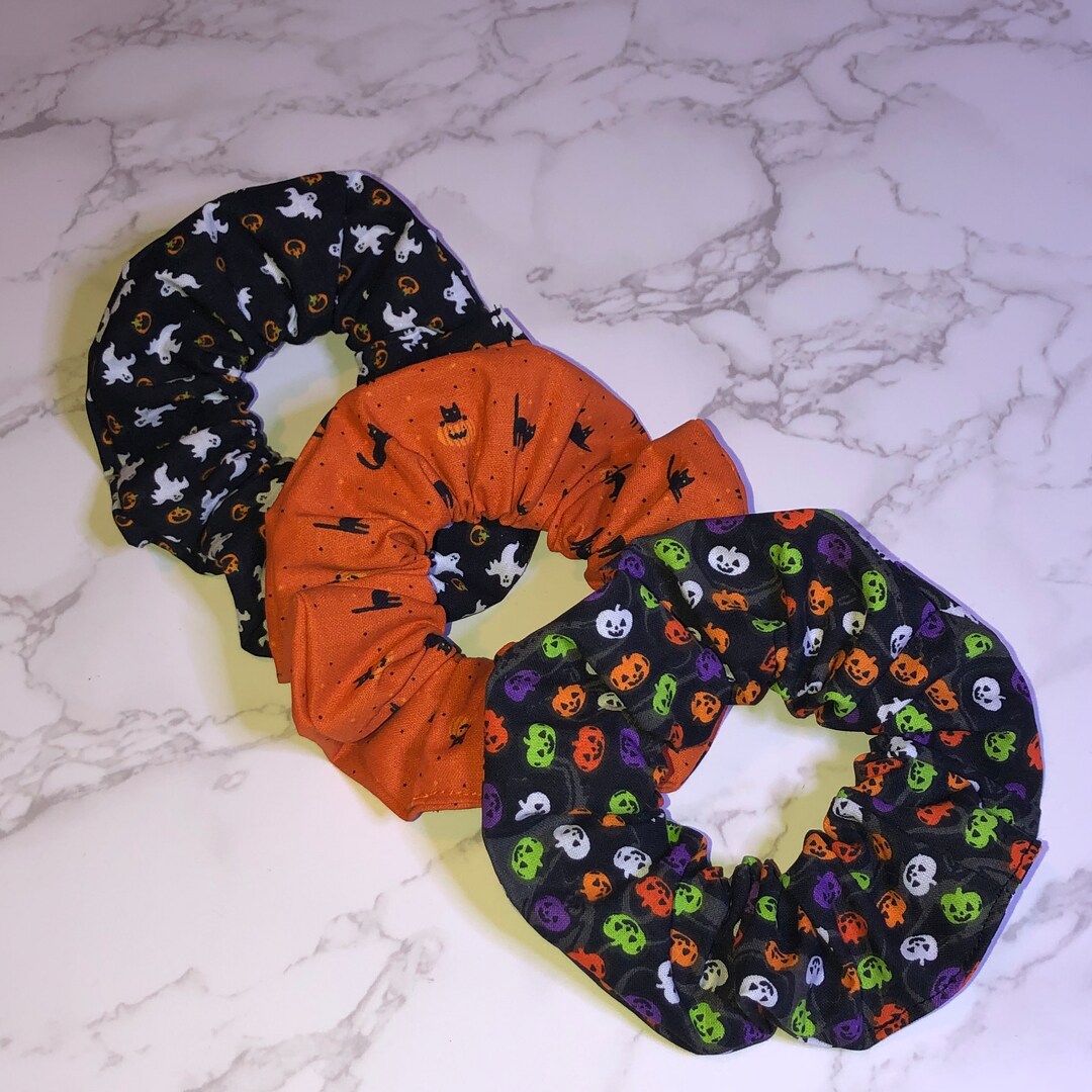 Pumpkins,ghosts and Black Cat Halloween Scrunchies-jack O Lantern ...