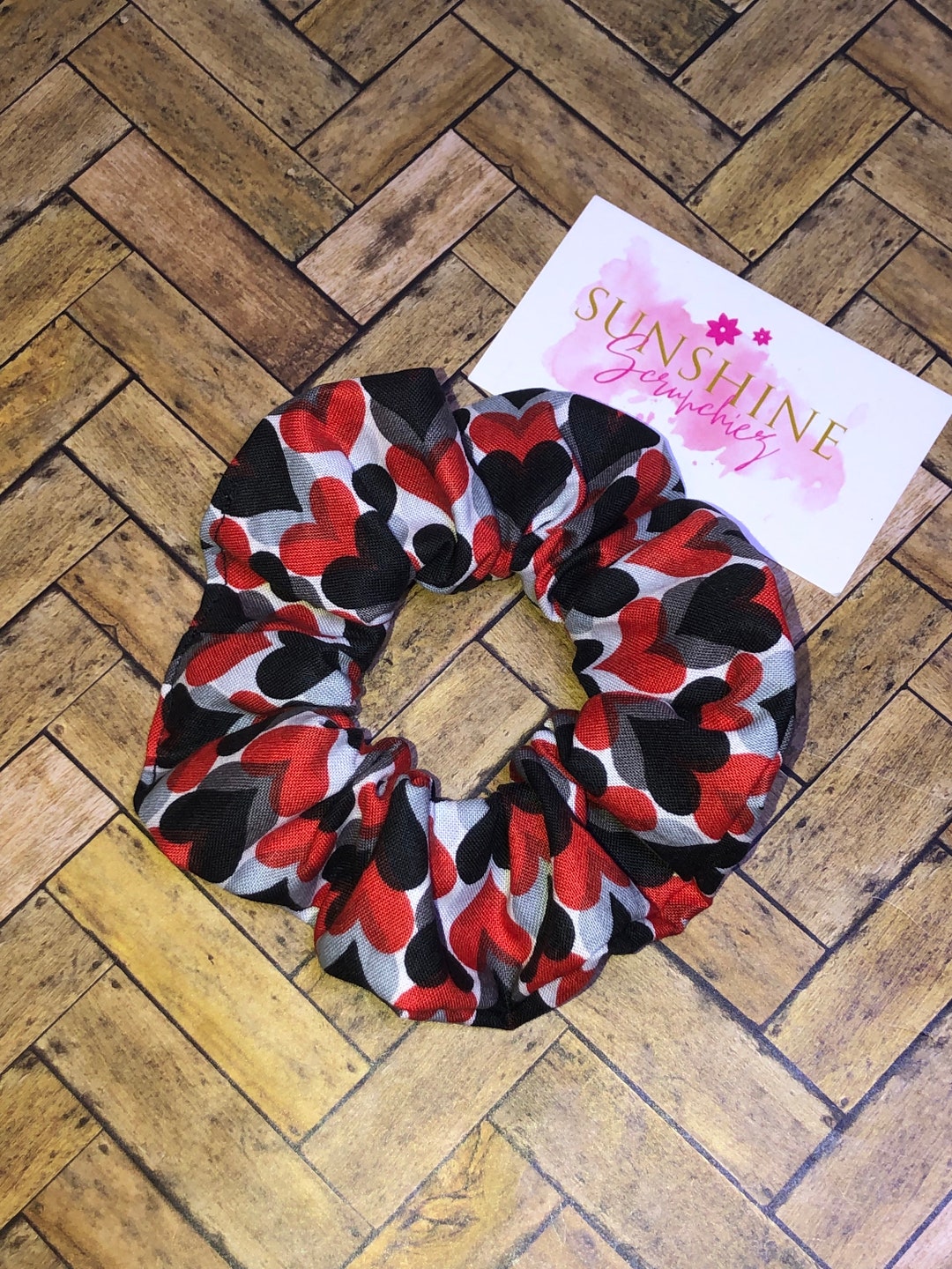 Red Black Heart Scrunchie: Handmade Ponytail Accessory - Etsy