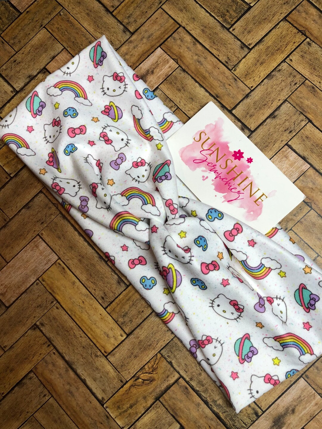 HK Kitty Rainbows Stars and Bows Turban Twist Handmade Headbands-kitty ...