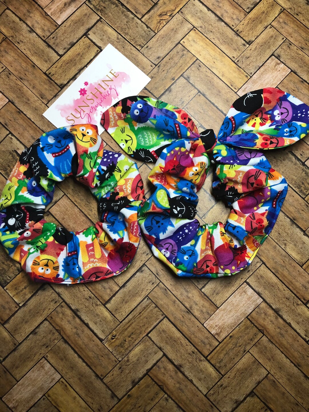 Rainbow Kitty Cat Scrunchie: Handmade Colorful Kitten Hair Tie - Etsy