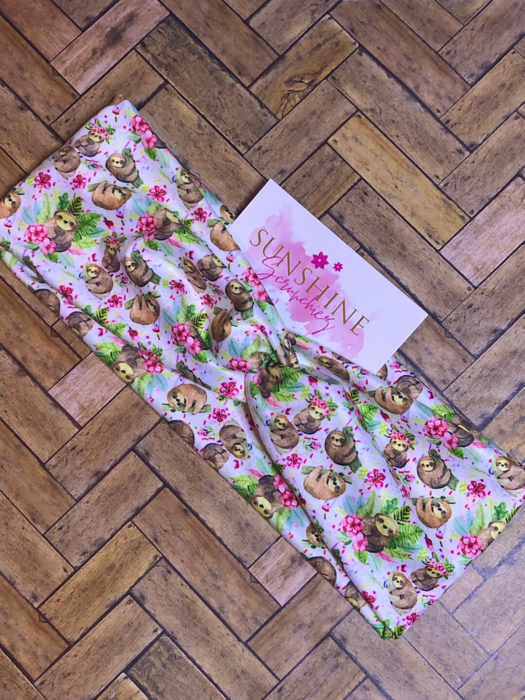 Sleepy Sloth and Hibiscus Flowers Turban Twist Headband-sloth Headbands ...