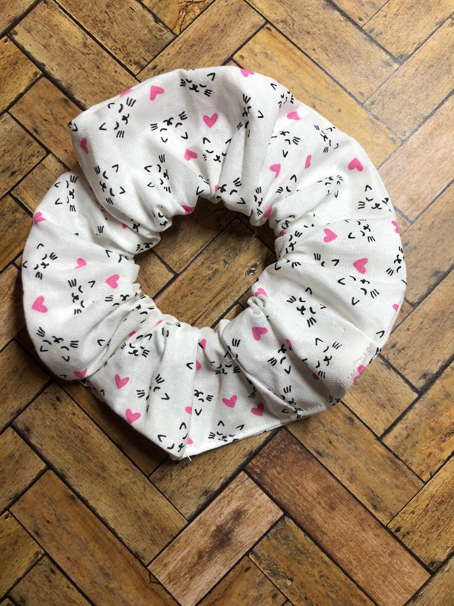 Kitty Cat Face and Pink Heart Scrunchie-hair Accessories- Hair Ties ...