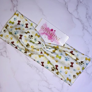 Puppy Dog Paw Print Turban Twist Headband-dog Bone-animal Headband-hair ...