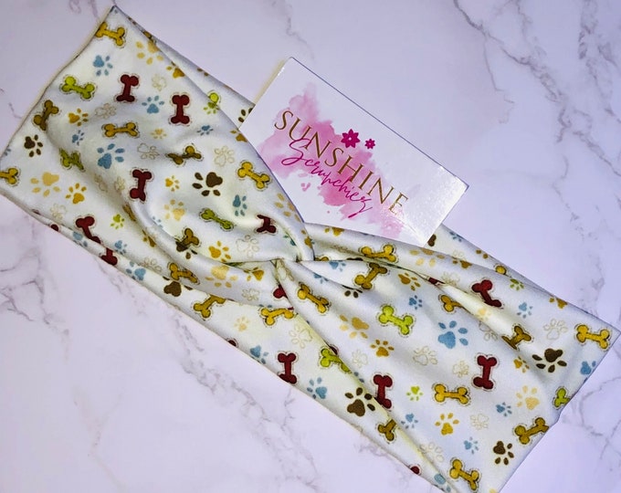 Puppy Dog Paw Print Turban Twist Headband-dog Bone-animal Headband-hair ...