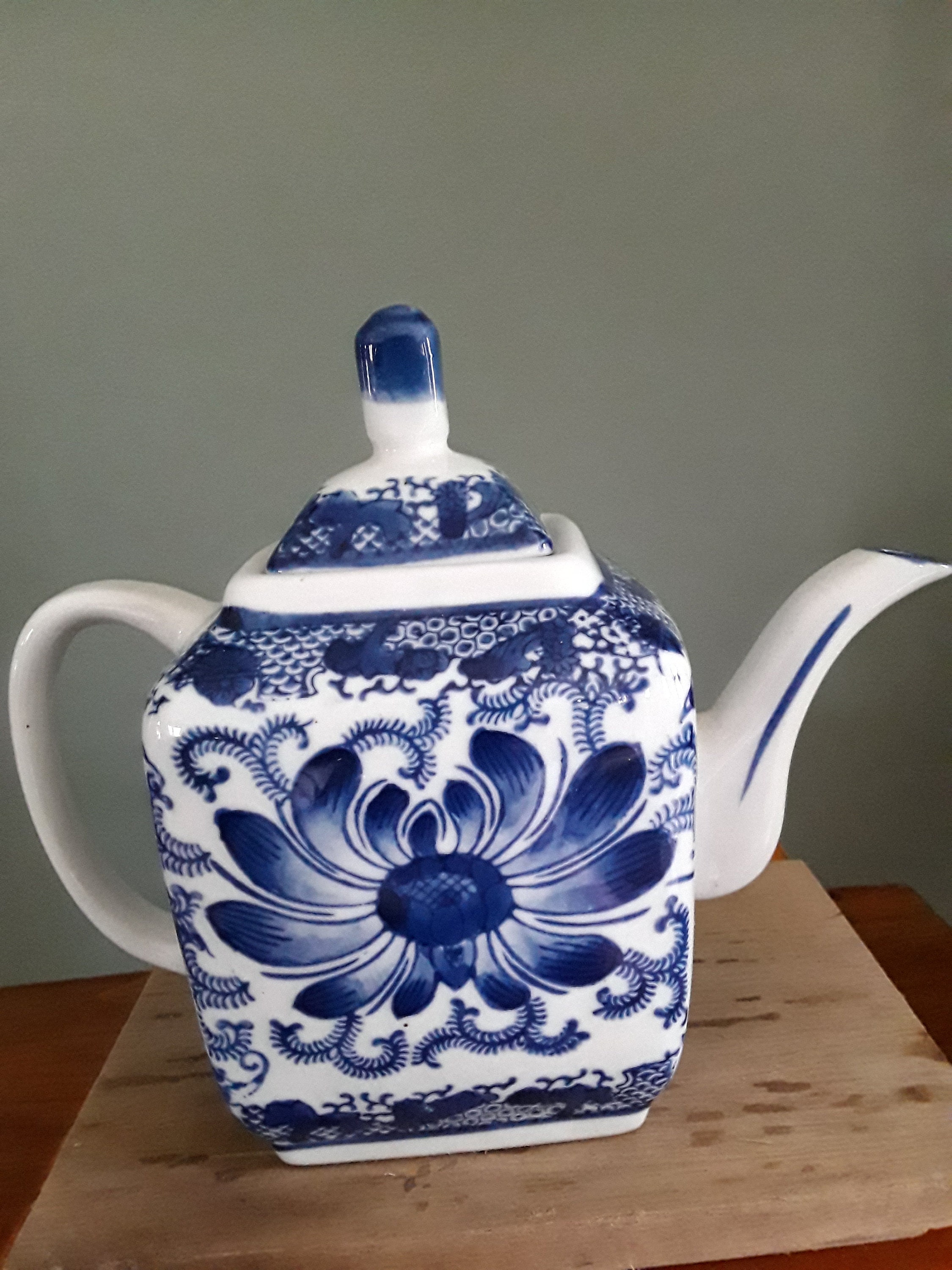 NANTUCKET Square Ceramic Teapot With Lid Featuring Floral Motif - Etsy