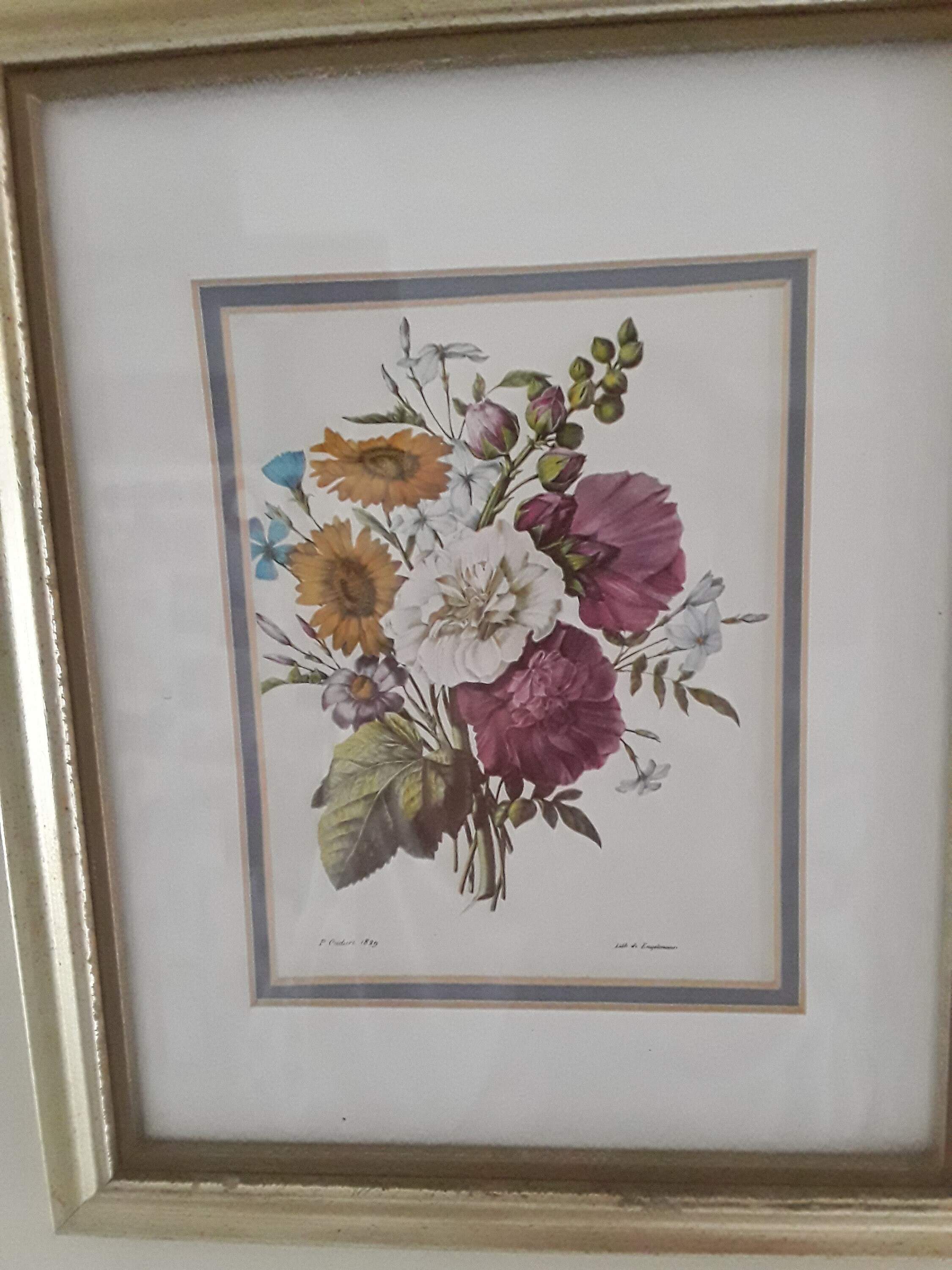 P. Oudart 1829 Lithe De Engelmann Matted and Framed Pair of Floral ...