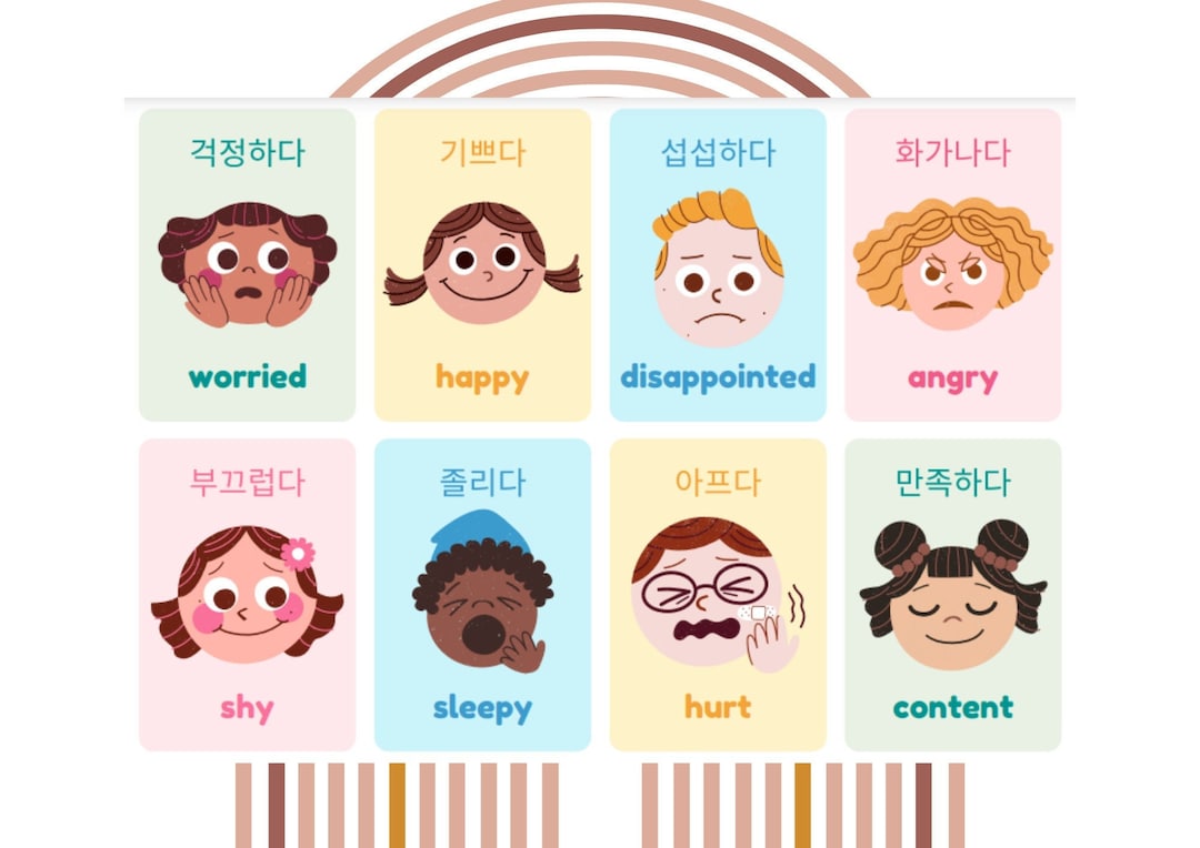 Printable Illustrated Korean Mood Emotions Flashcards, Hangul ...