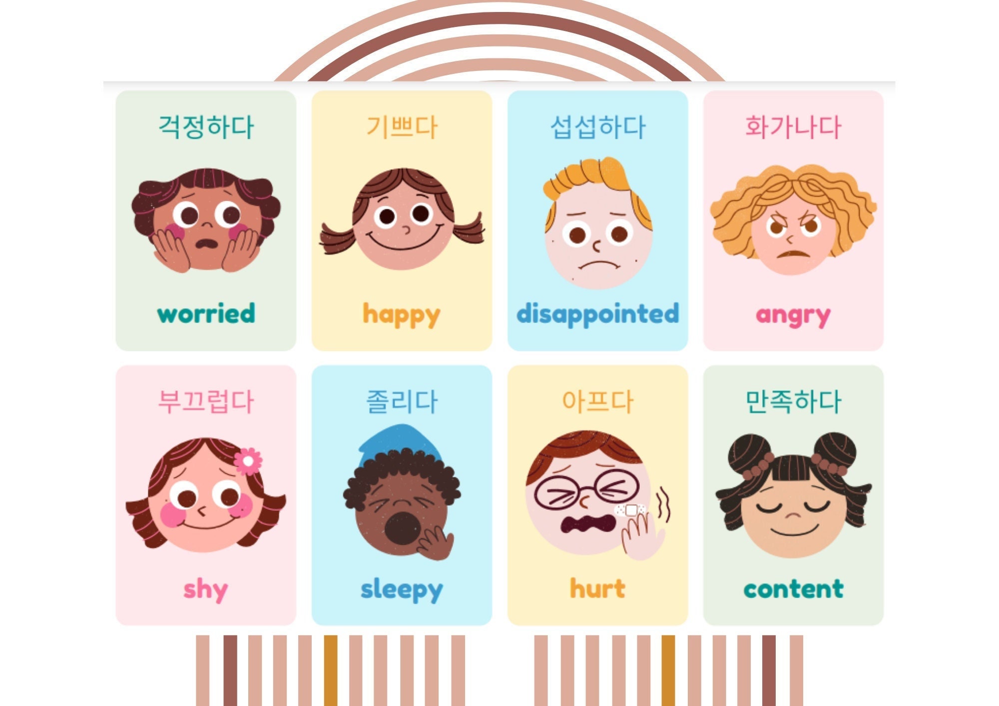 Printable Illustrated Korean Mood Emotions Flashcards, Hangul ...