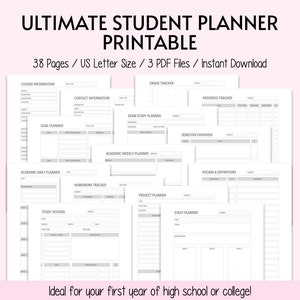 Ultimate Student Planner Printable Bundle/ Study Template Organizer ...