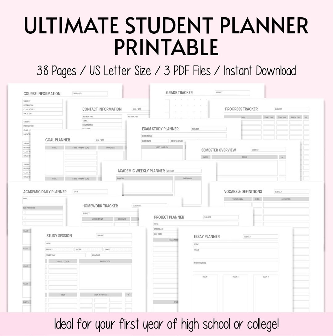 Ultimate Student Planner Printable Bundle/ Study Template Organizer ...