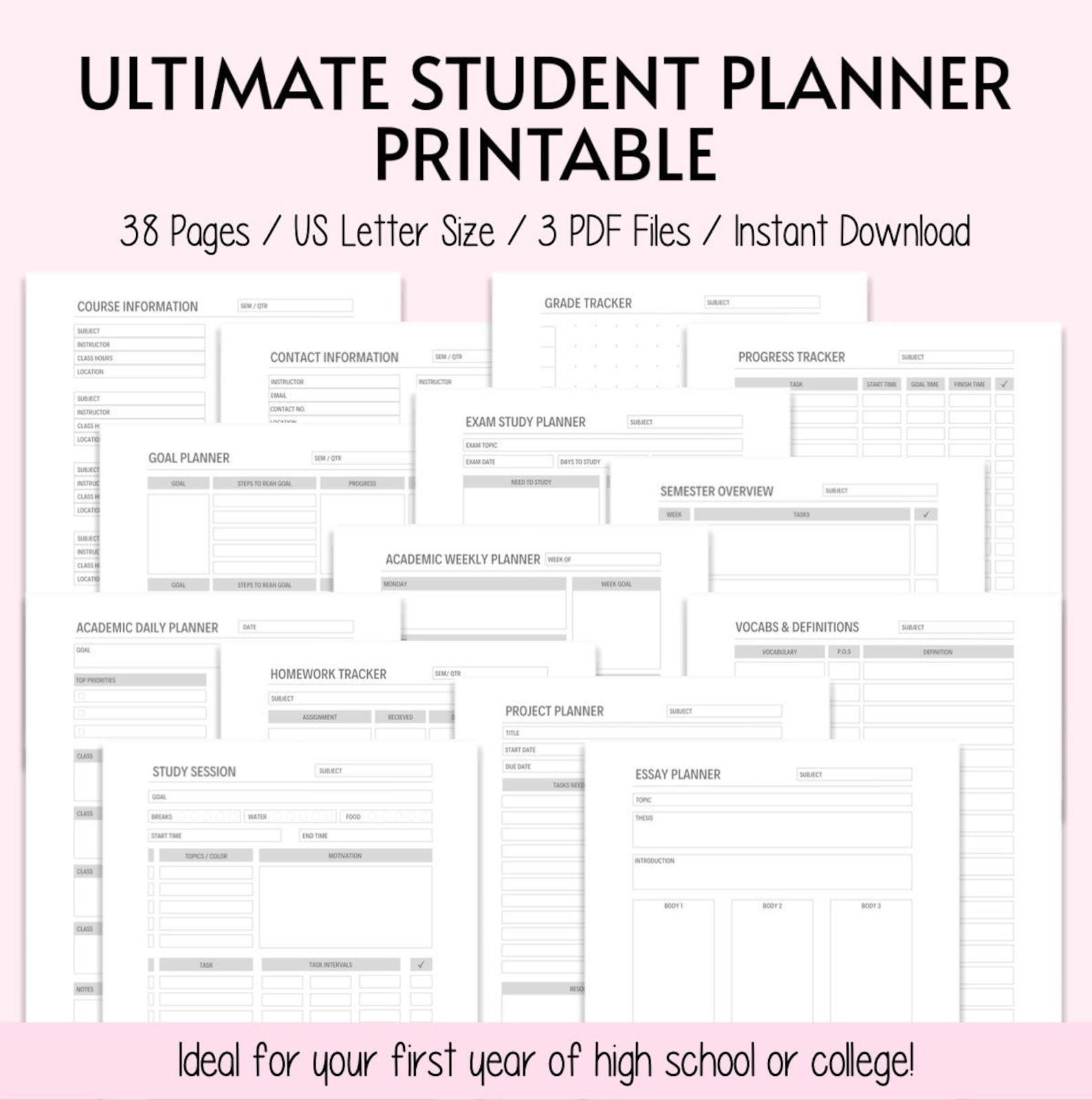Ultimate Student Planner Printable Bundle/ Study Template Organizer ...