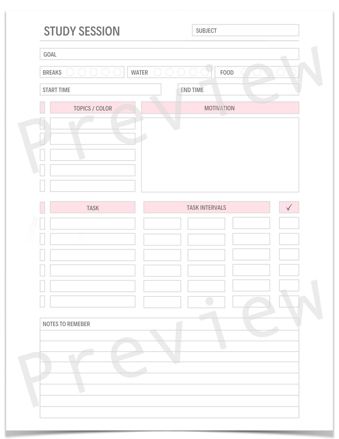 Study Session Printable/ Pomodoro Student Organizer Time Management ...
