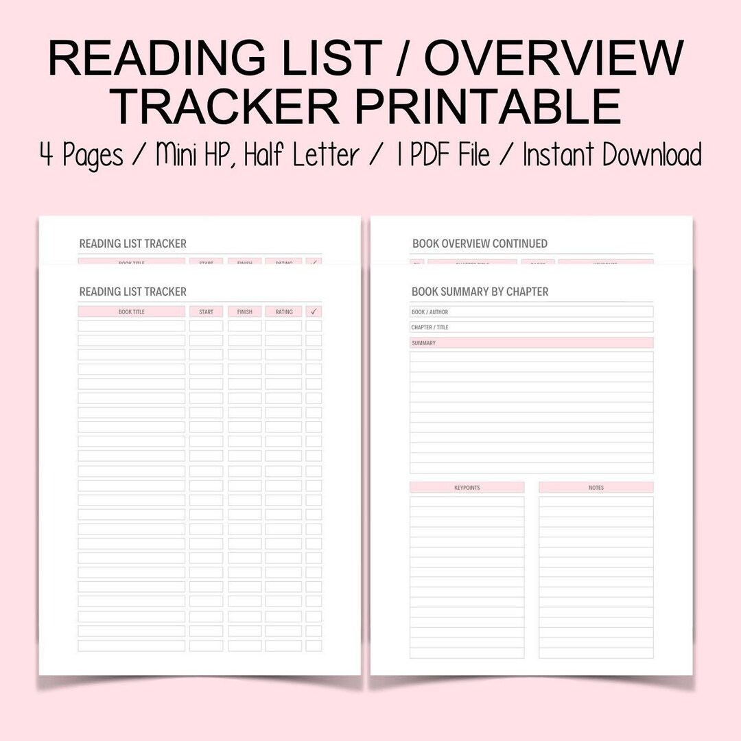 Reading List Tracker Printable/ Bullet Journal Tracker Log Insert ...