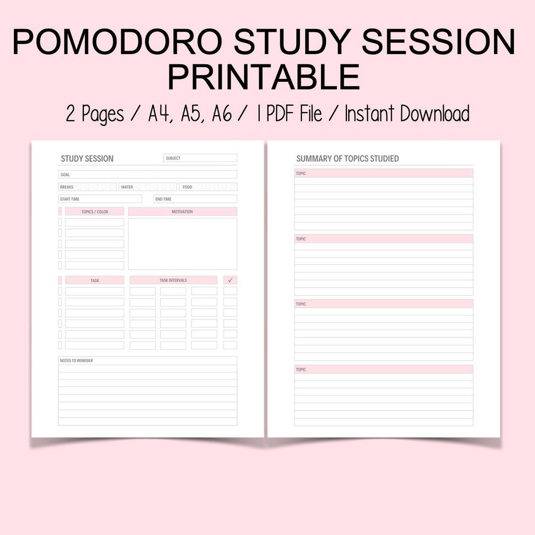 Study Session Printable/ Pomodoro Student Organizer Time Management ...