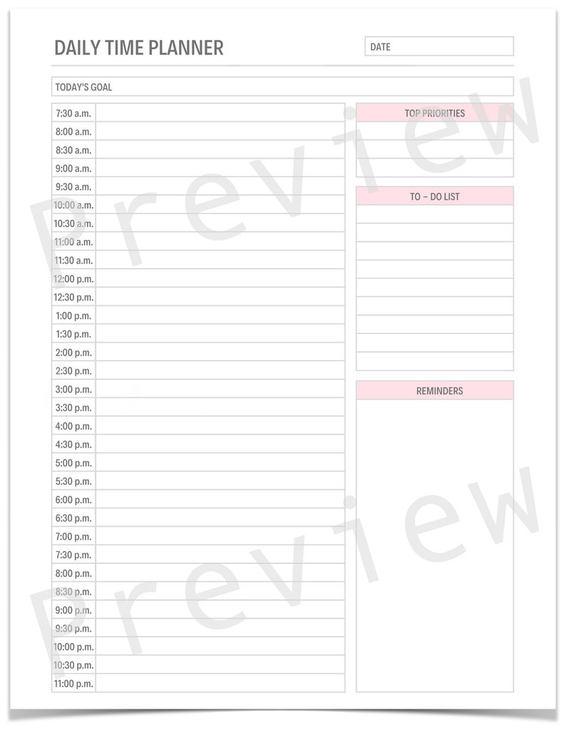 Daily Half Hour Schedule Planner Printable/ A4 A5 A6 Document / Agenda ...