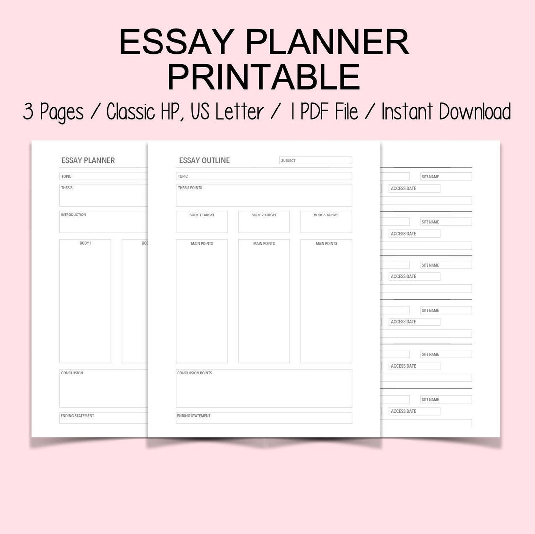 Essay Planner Printable Template Paper/ Student Writing Guide Note ...