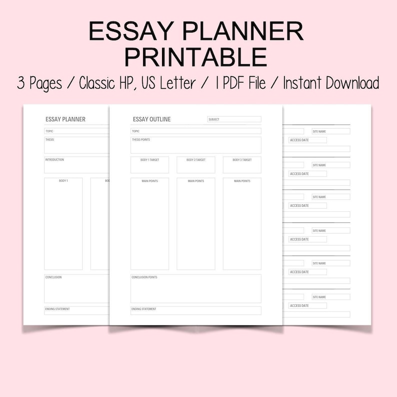 Essay Planner Printable Template Paper/ Student Writing Guide Note ...