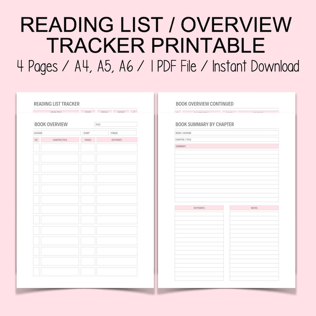 Reading List Tracker Printable/ Bullet Journal Tracker Log Insert ...