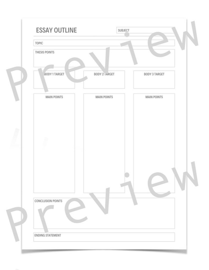 Essay Planner Printable Template Paper/ Student Writing Guide Note ...